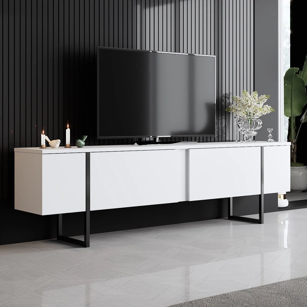 Luxe TV stolek na nožičkách, bílá / černá