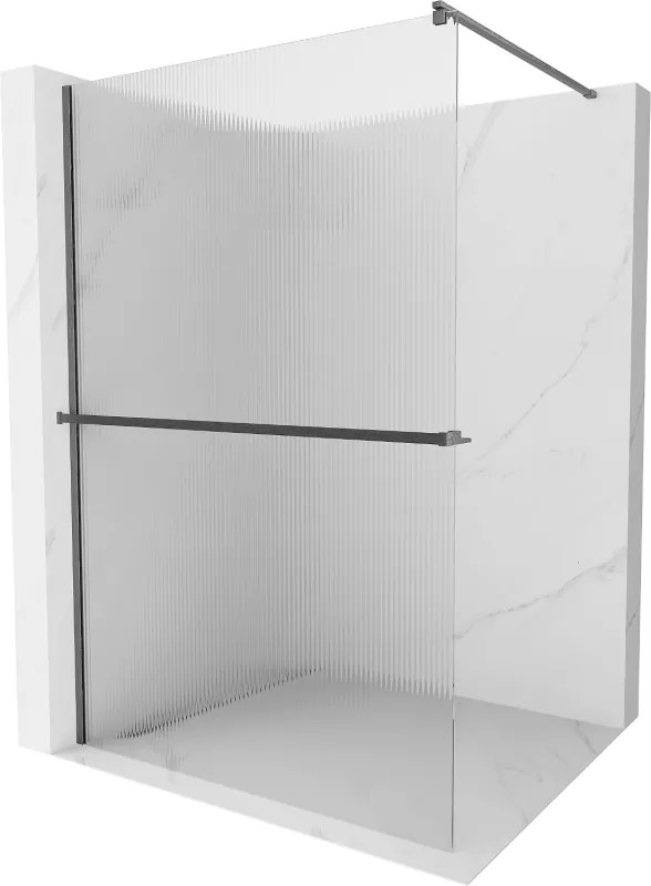 Mexen Kioto+, sprchová zástěna Walk-In s poličkou a věšákem 100 x 200 cm, 8mm sklo s žebrovým vzorem, grafitový profil, 800-100-121-66-09