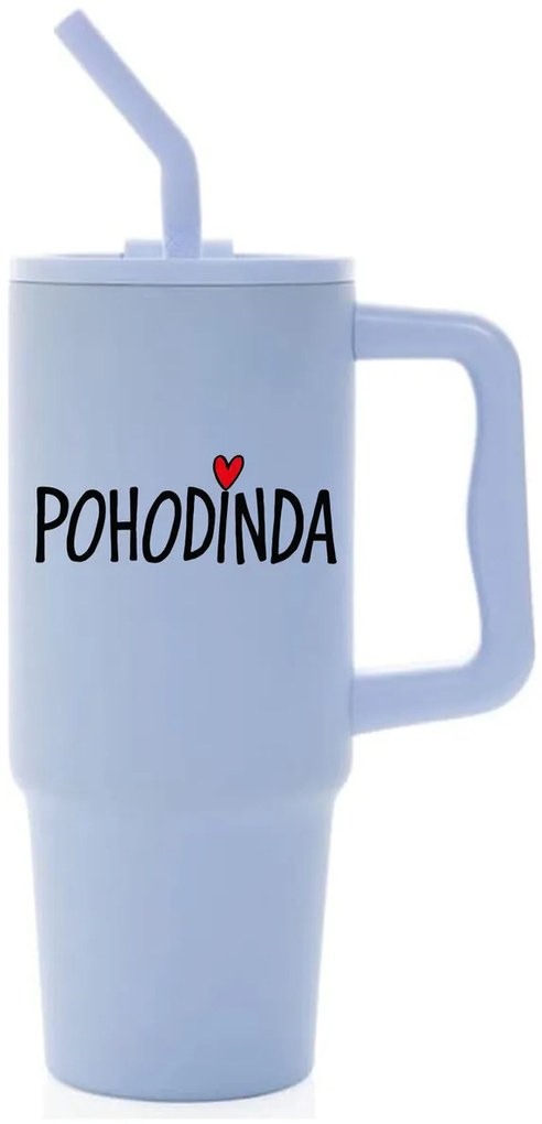 POHODINDA - světle modrá cestovní termoska s barevným víčkem 900 ml