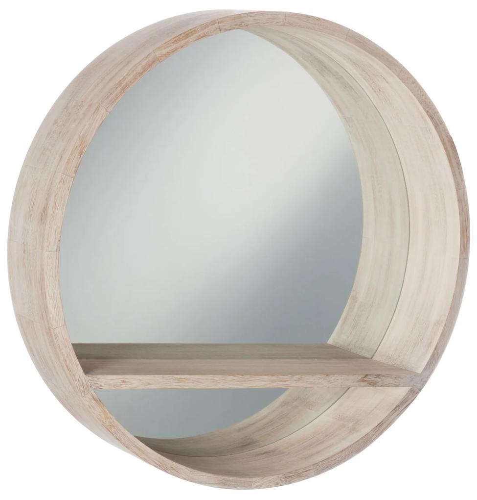 Světle hnědé dřevěné kulaté zrcadlo s poličkou - 70*15*70 cm | BIANO
