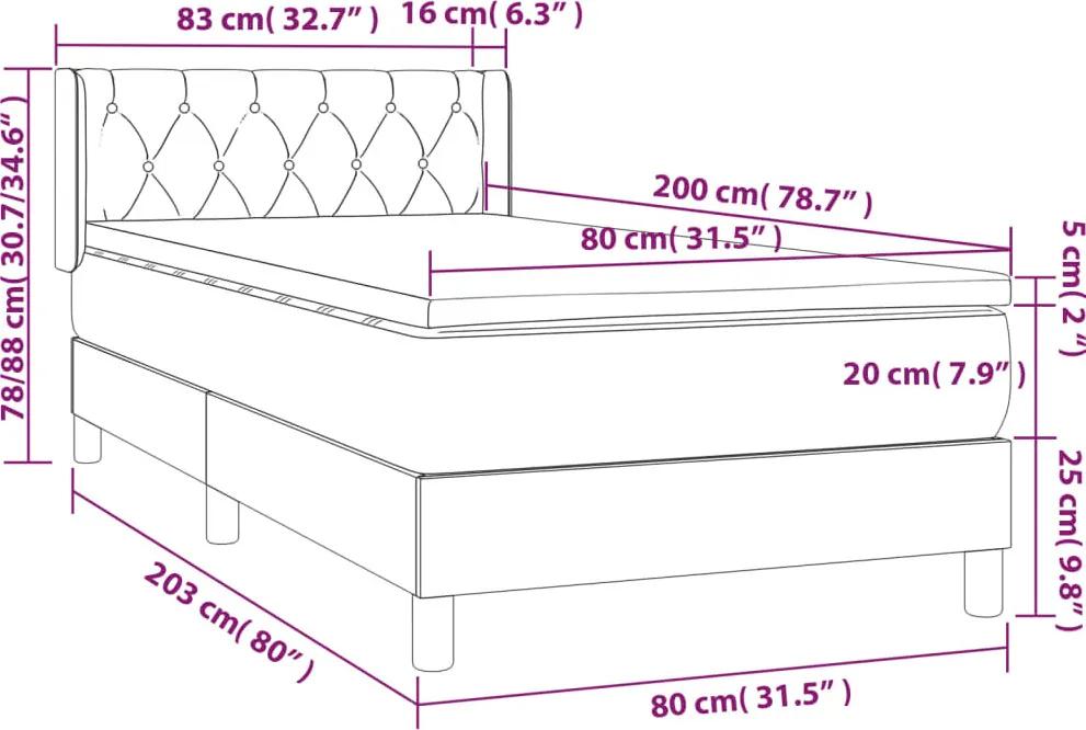 vidaXL Box spring postel s matrací 80 x 200 cm textil [3130469] Barva: krémová