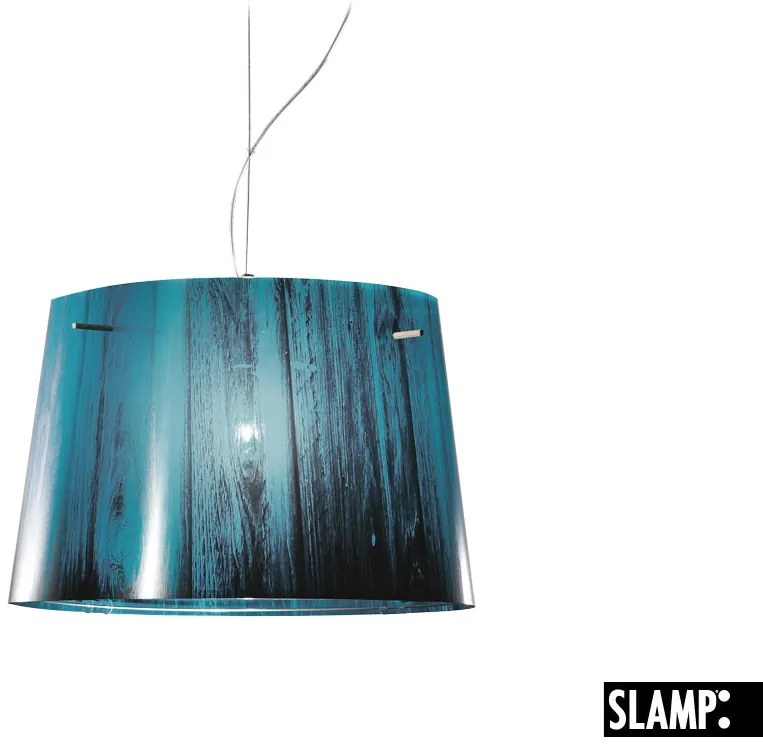 Slamp Woody, designové závěsné svítidlo s modro-černým stínítkem v dekoru dřeva, 1x100W, prům. 37cm