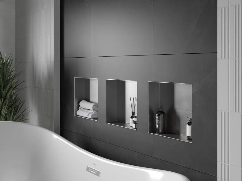 Mexen X-Wall-NR nástěnná polička bez lemu 30 x 30 cm, inox - 1911303010