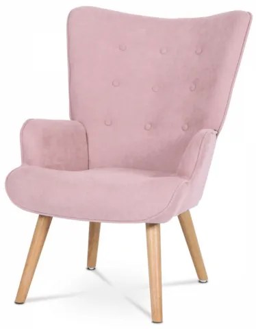 Křeslo ušák s podnožkou starorůžová látka nohy masiv AK-302 PINK2