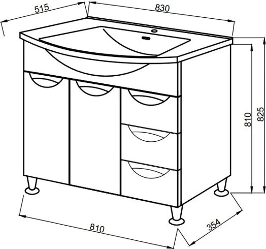 Lavedo Oscaro 85 koupelnová skříňka s umyvadlem s košem na prádlo, litý mramor