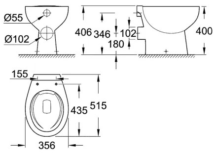 GROHE 39430000 - Stojící WC BAU CERAMIC 515 x 356 x 406 mm keramika/bílá