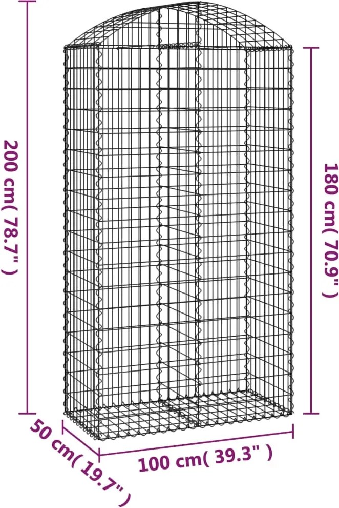 Klenutý gabionový koš 100 x 50 x 180/200 cm pozinkované železo 153439