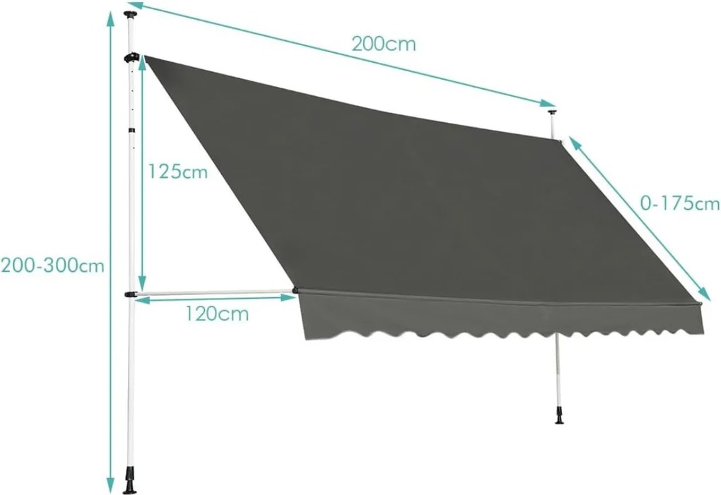 Costway 200 cm široká příchytná markýza bez vrtání, balkonová