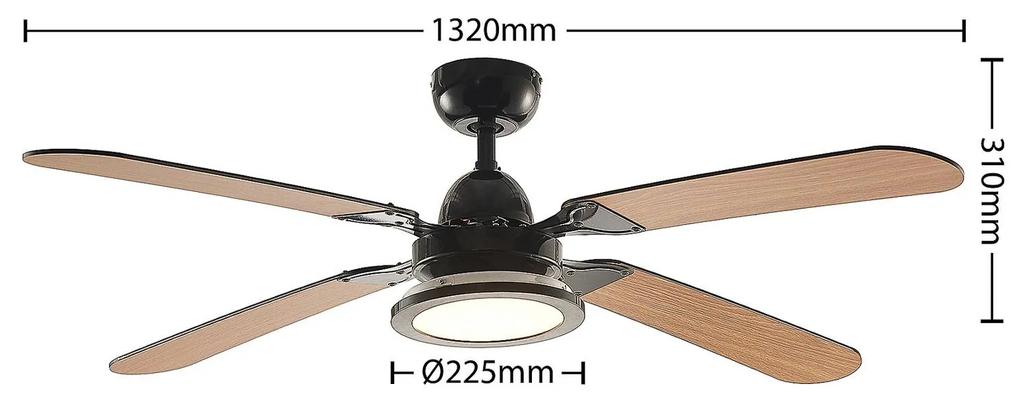 Stropní ventilátor Starluna LED Tedric, černý, tichý, 133 cm