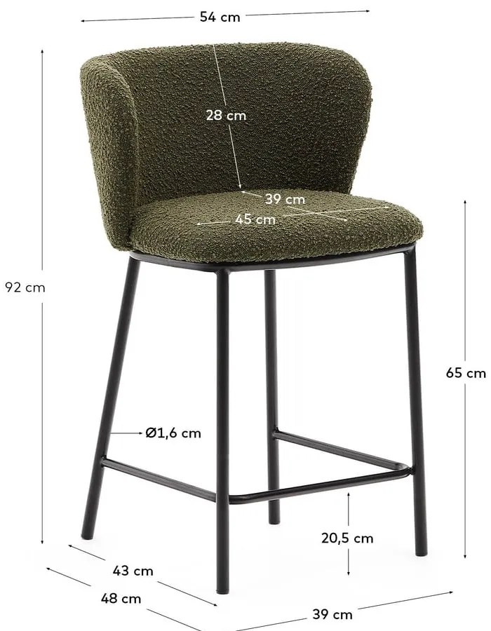Zelená barová židle (výška sedáku 65 cm) Ciselia – Kave Home