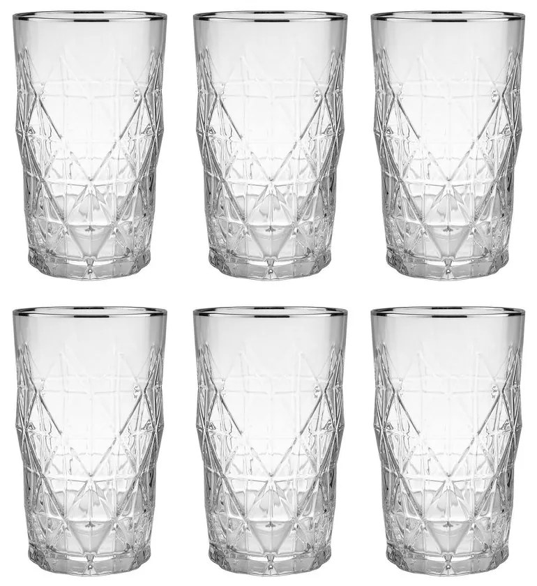 UPSCALE Sklenice na long drink se stříbrným okrajem 460 ml - 6 ks