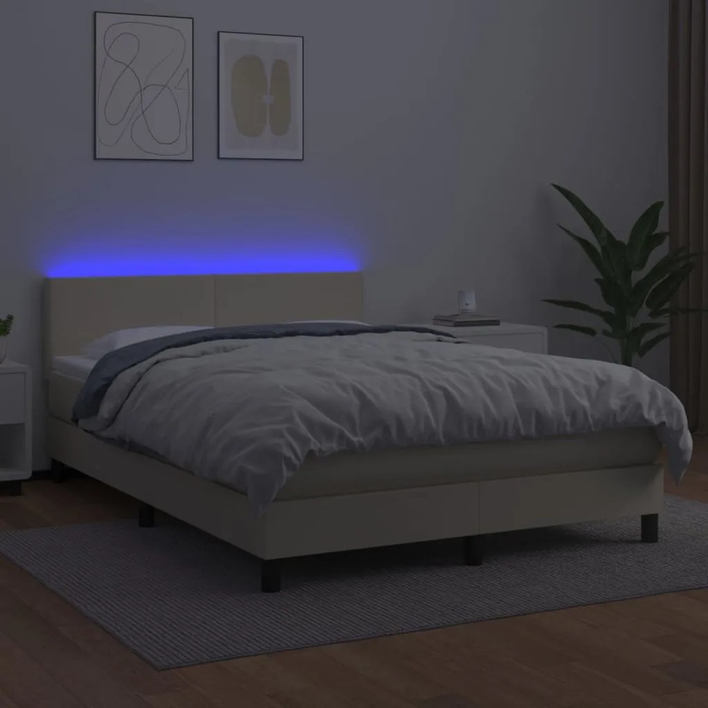 Box spring postel s matrací a LED krémová 140x190 cm umělá kůže 3134101