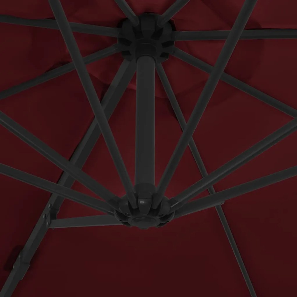 vidaXL Marketos Boční zahradní slunečník s ocelovou tyčí bordó 300 cm