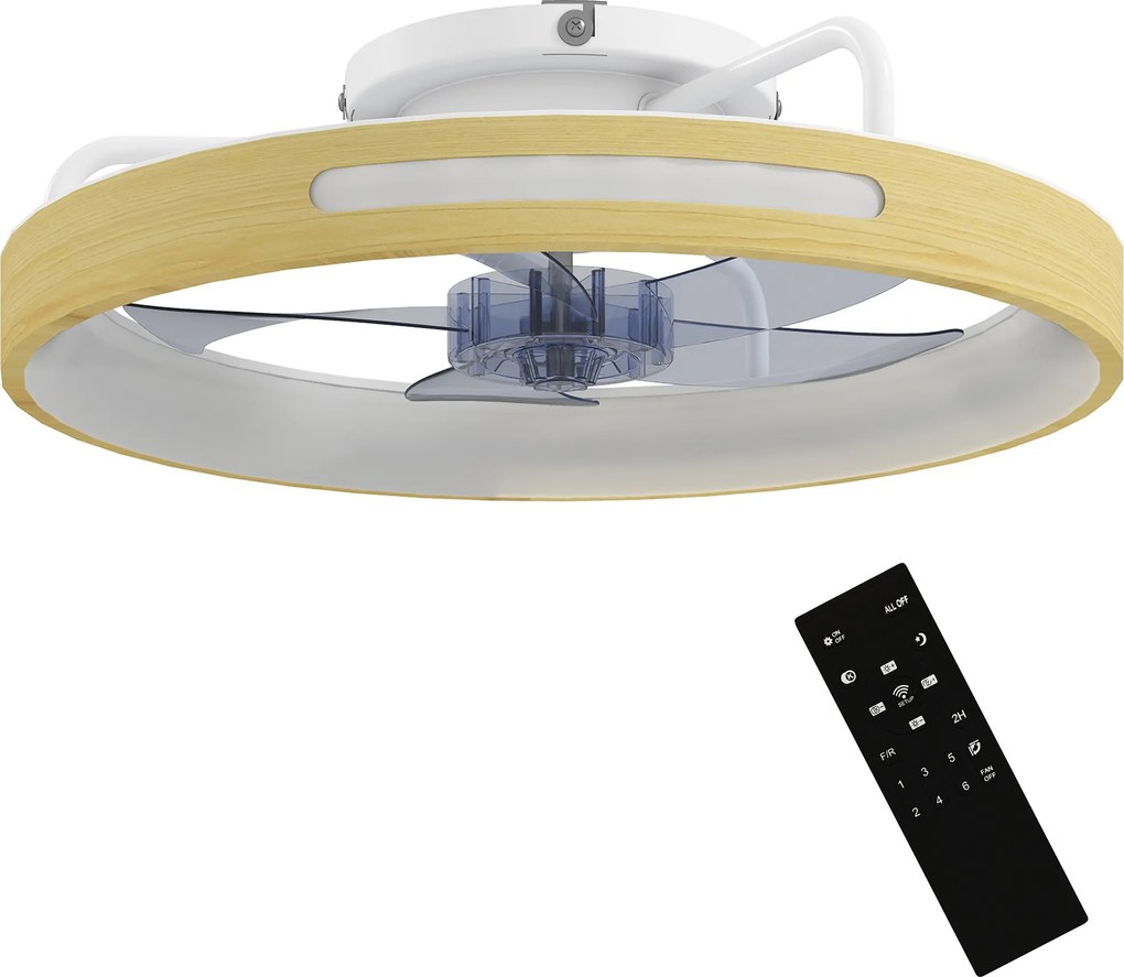 HOMCOM 49 cm LED stropní ventilátor se světlem, 40 W, reverzní DC motor, tichý chod, dálkové ovládání, 6 rychlostí, 3 teploty světla, časovač — příro…