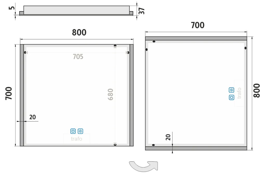 Nimco LED zrcadlo 800x700 se dvěma dotykovými senzory - ZP 11003VX