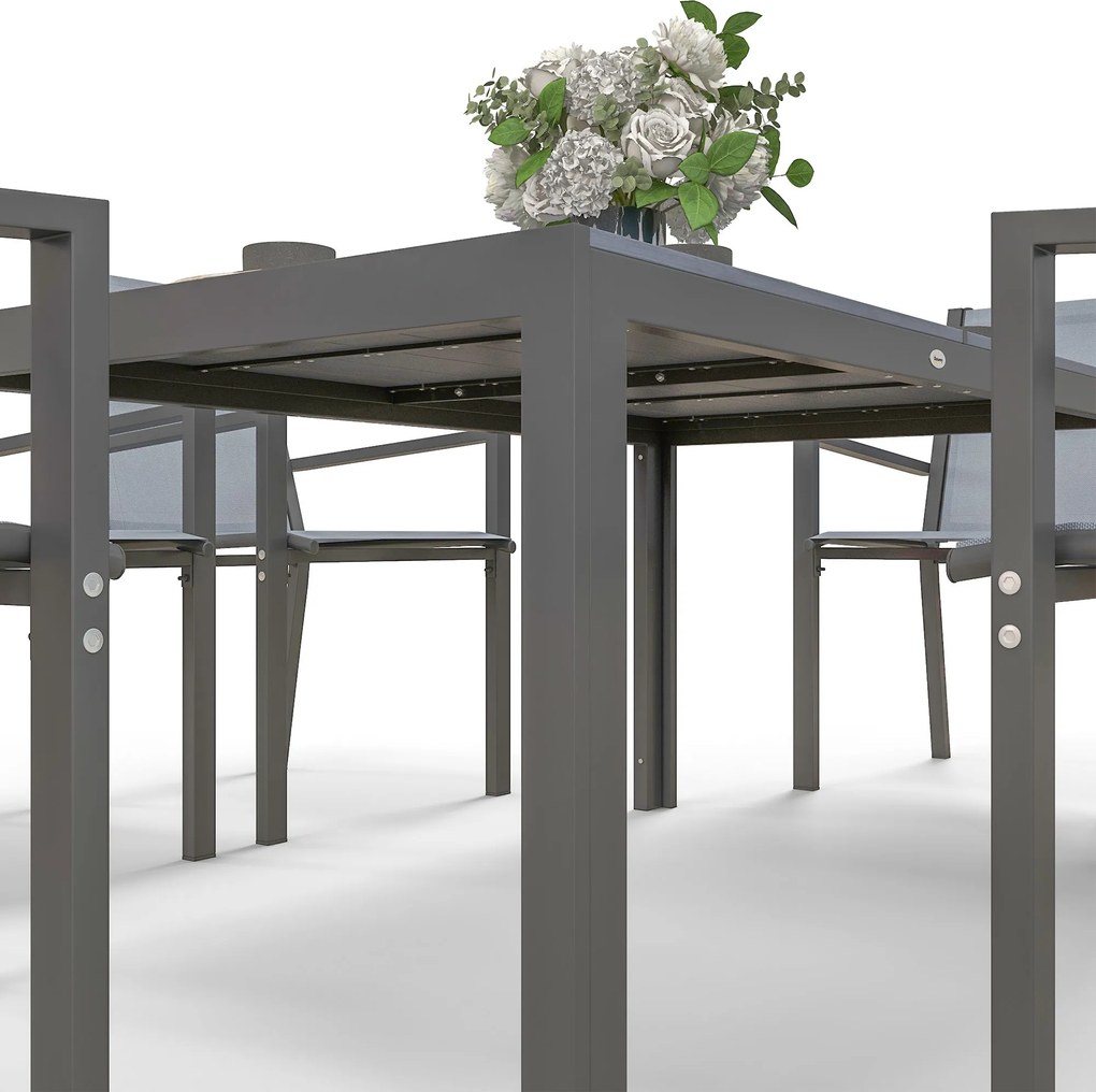 Outsunny Sada zahradního nábytku pro 6 osob, venkovní lounge set, ocelové rámy, stohovatelné židle, vysoké opěrky hlavy, šedá