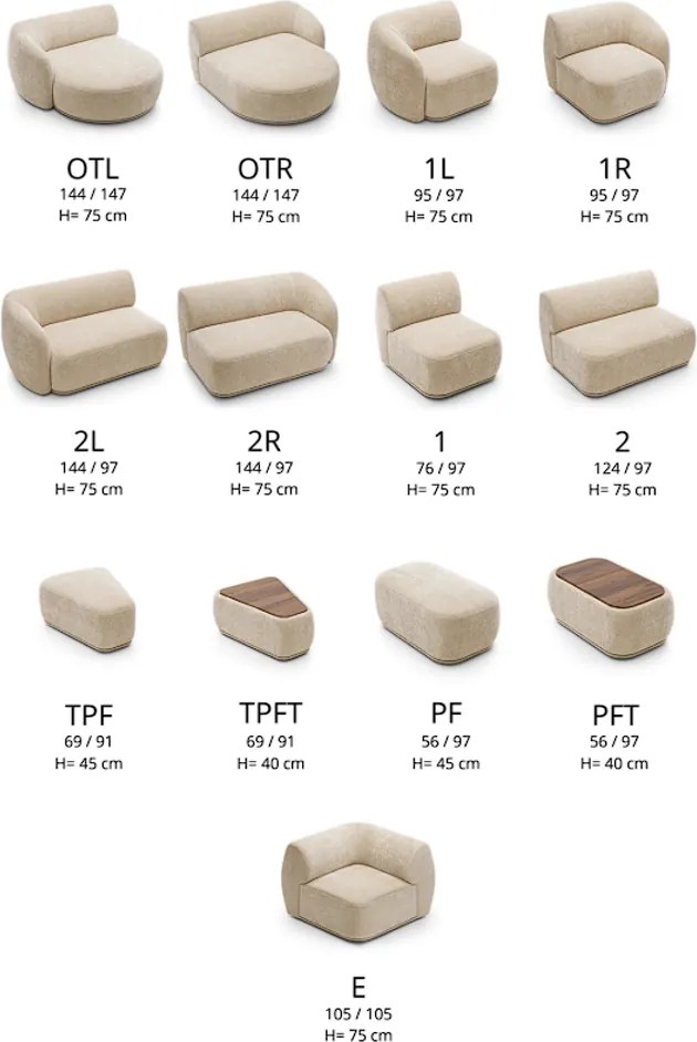 PCo Modul k sedací soupravě BONO 2L/2R 144 cm Roh pohovky: Pravý roh, Barva látky: Hnědá (Dress me 03)