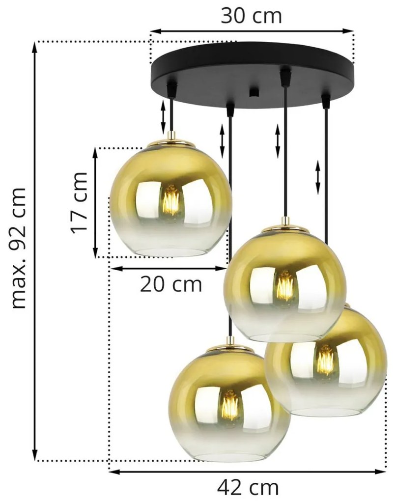 Závěsné svítidlo BERGEN GOLD, 4x zlaté/transparentní skleněné stínítko (fi 20cm), O