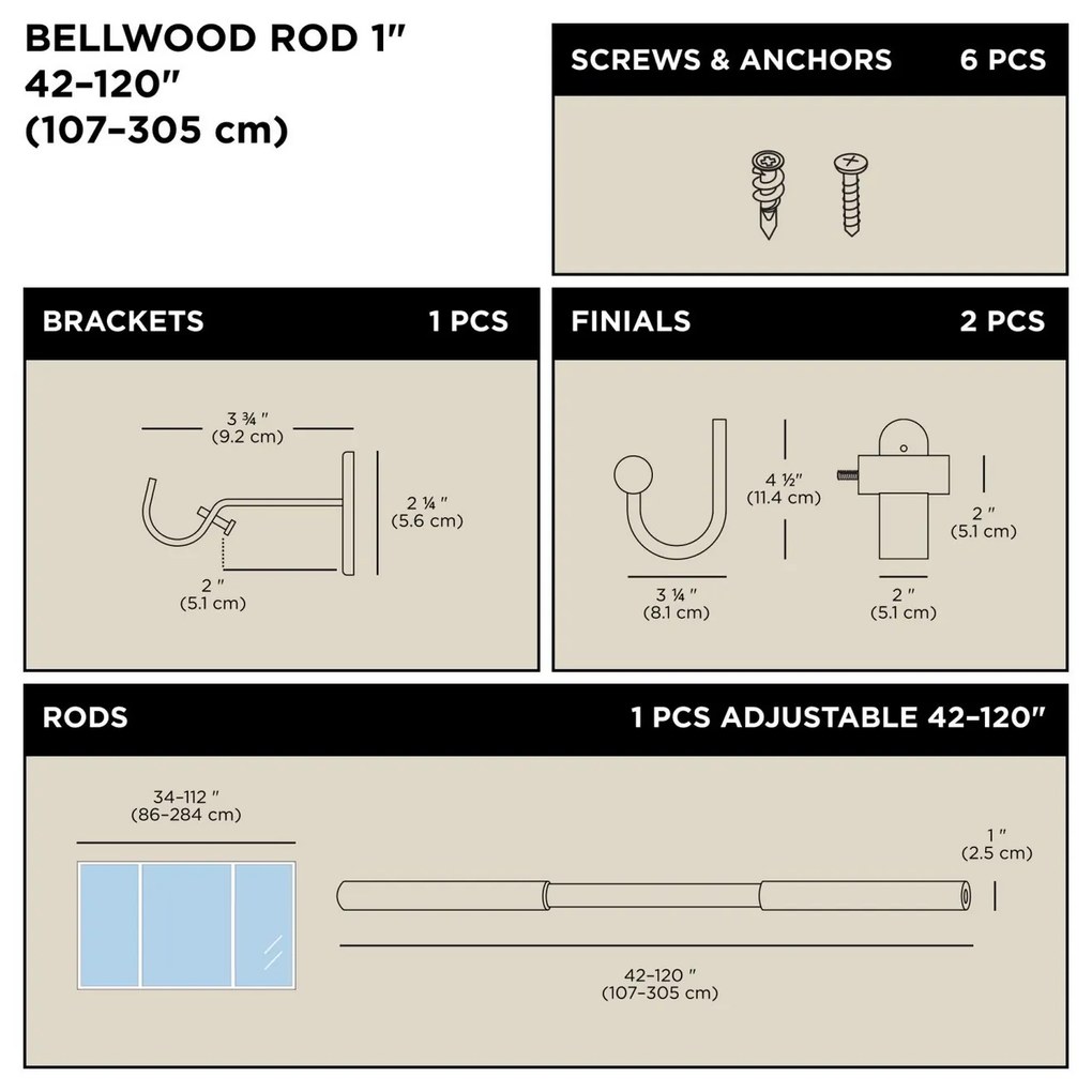 Garnýž Umbra BELLWOOD s dřevěnými koncovkami 107-305cm bílá/přírodní