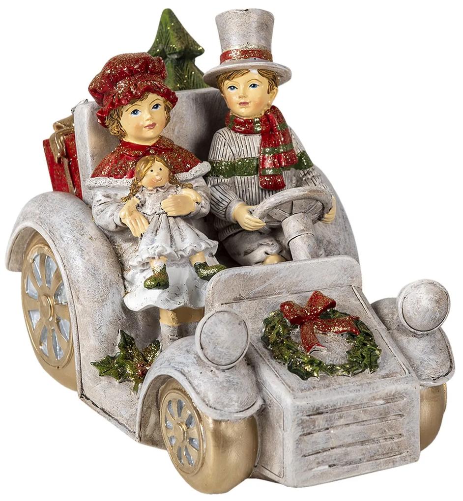 Vánoční dekorace děti v autě - 22*13*16 cm