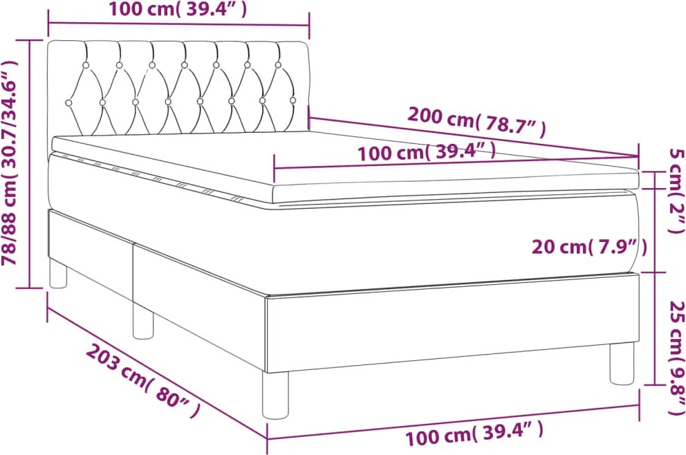 Box spring postel s matrací tmavě šedá 100 x 200 cm textil 3140834