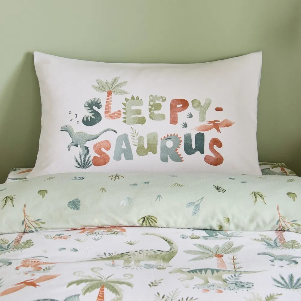 Krémové flanelové dětské povlečení na jednolůžko 135x200 cm Brushed Sleepy Saurus Dino – Catherine Lansfield