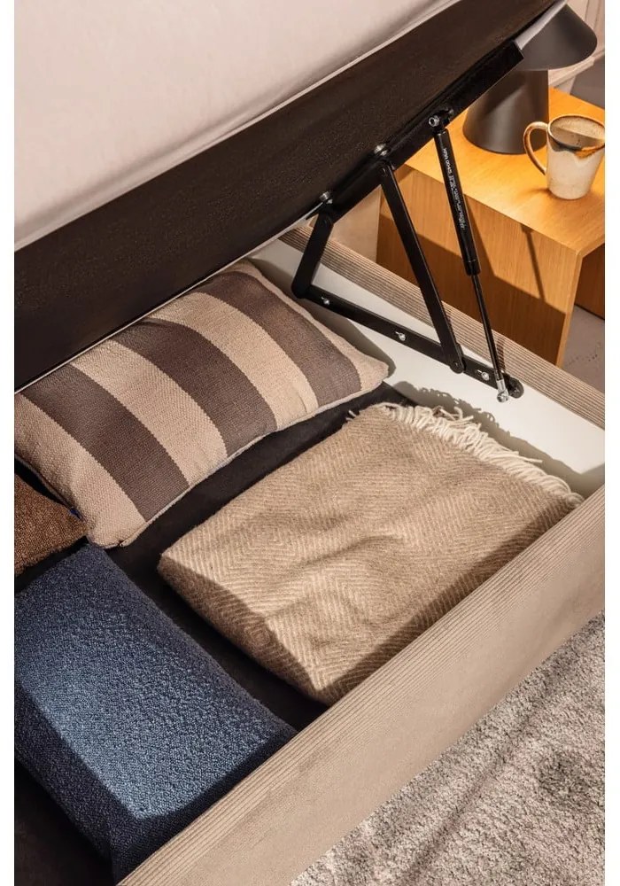 Taupe čalouněná jednolůžková postel s úložným prostorem s matrací 90x200 cm Avela - II. jakost – Bonami Selection