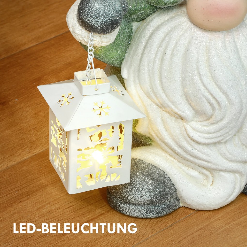 HOMCOM Vánoční skřítek s lucernou, LED, na baterie, odolný proti povětrnostním vlivům, 28x21x42 cm