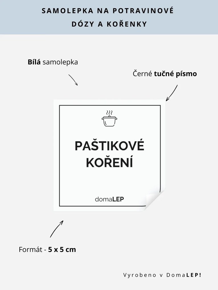 Samolepka na kořenky PAŠTIKOVÉ KOŘENÍ bílá 5 × 5 cm tučné písmo