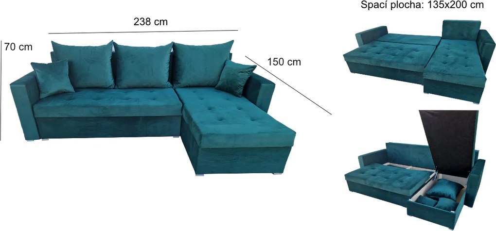 Rohová rozkládací sedací souprava do L LORENZA, 238 cm, s úložným prostorem Roh pohovky: Levý roh, Barva látky Sawana: Perlová (Sawana 84)