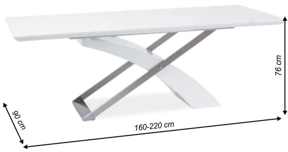 Jídelní stůl, bílá / bílá extra vysoký lesk HG, 160-220x90 cm, KROS