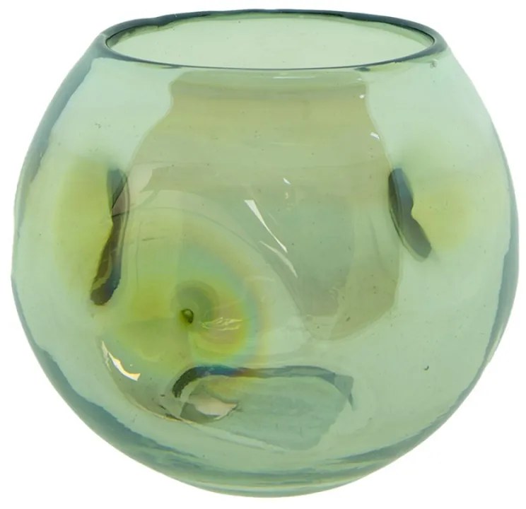 Zelená ručně foukaná skleněná váza/ svícen – 12x12 cm