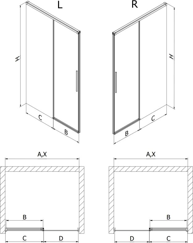 Mexen Rox, posuvné sprchové dveře 130 cm, 8mm čiré sklo, grafitový profil, 8C2-130-000-95-00