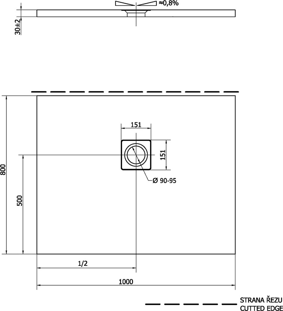 Polysan Polysan, FLEXIA sprchová vanička z litého mramoru s možností úpravy rozměru 100x80x3cm, 72926
