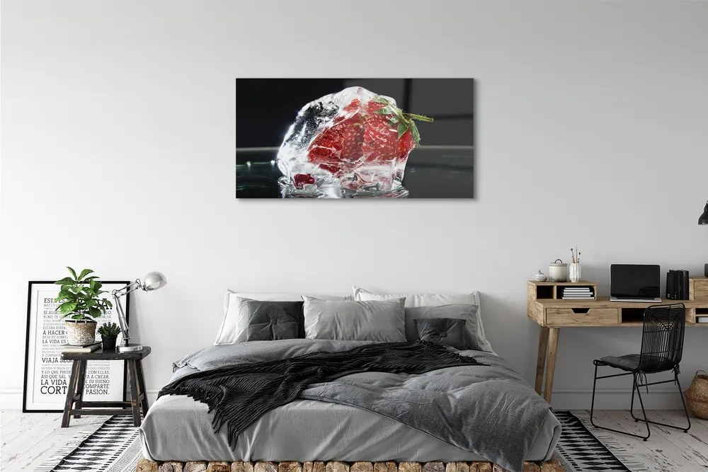 akrylový obraz Jahody v ledu kostka 125x50 cm