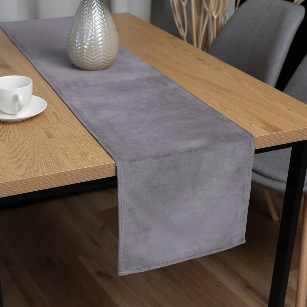Biante Sametový běhoun na stůl Velvet Premium SVP-013 Šedý 35x120 cm