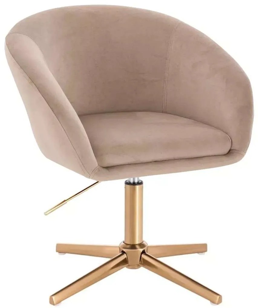 LuxuryForm DESIGN Otočná židle VENICE VELUR na zlatém kříži - latte