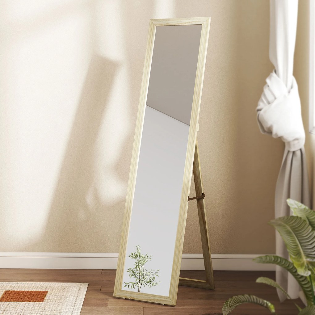 HOMCOM stojací a nástěnné zrcadlo obdélníkové celozrcadlo do šatny, ložnice, obývacího pokoje 37x37x154 cm, přírodní dřevo