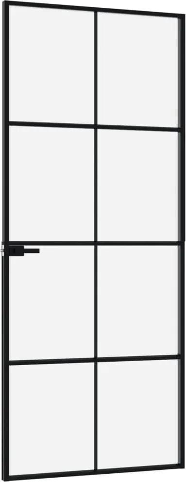 vidaXL Interiérové dveře bílé 83x201,5 cm tvrzené sklo a hliník úzké [153663] Barva: Černá a průhledná a matná