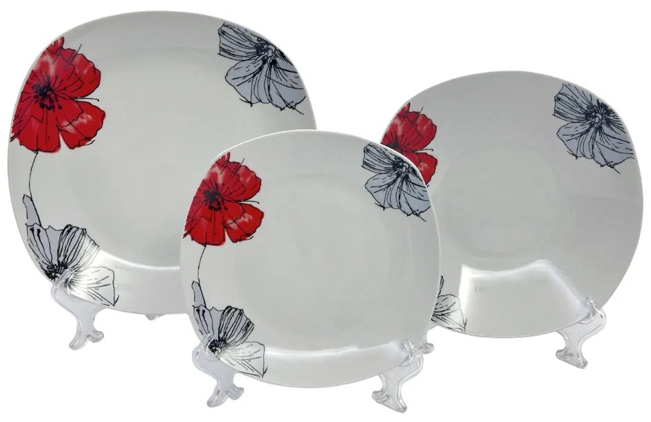 HOME ELEMENTS Porcelánová sada talířů, 18 kusů, Vlčí máky