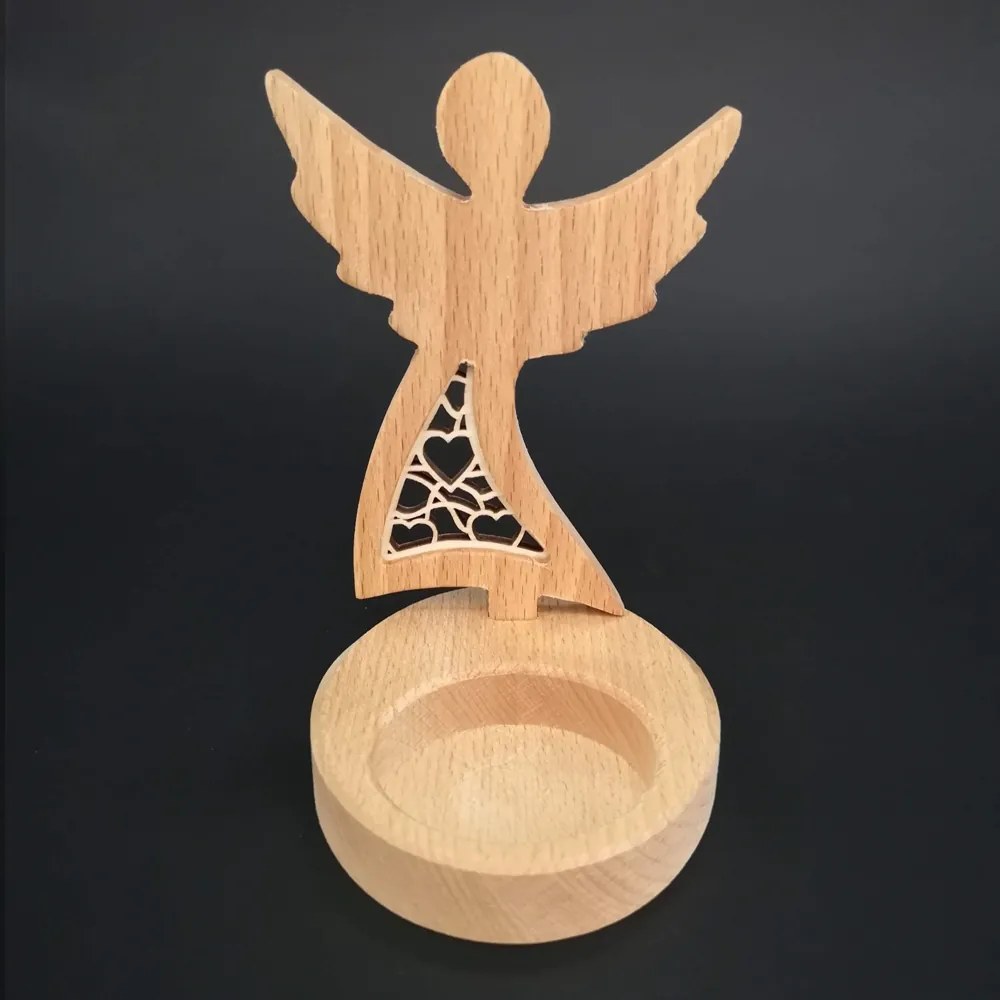 AMADEA Dřevěný svícen anděl s vkladem - srdce, masivní dřevo, 10x7,5x1,5 cm