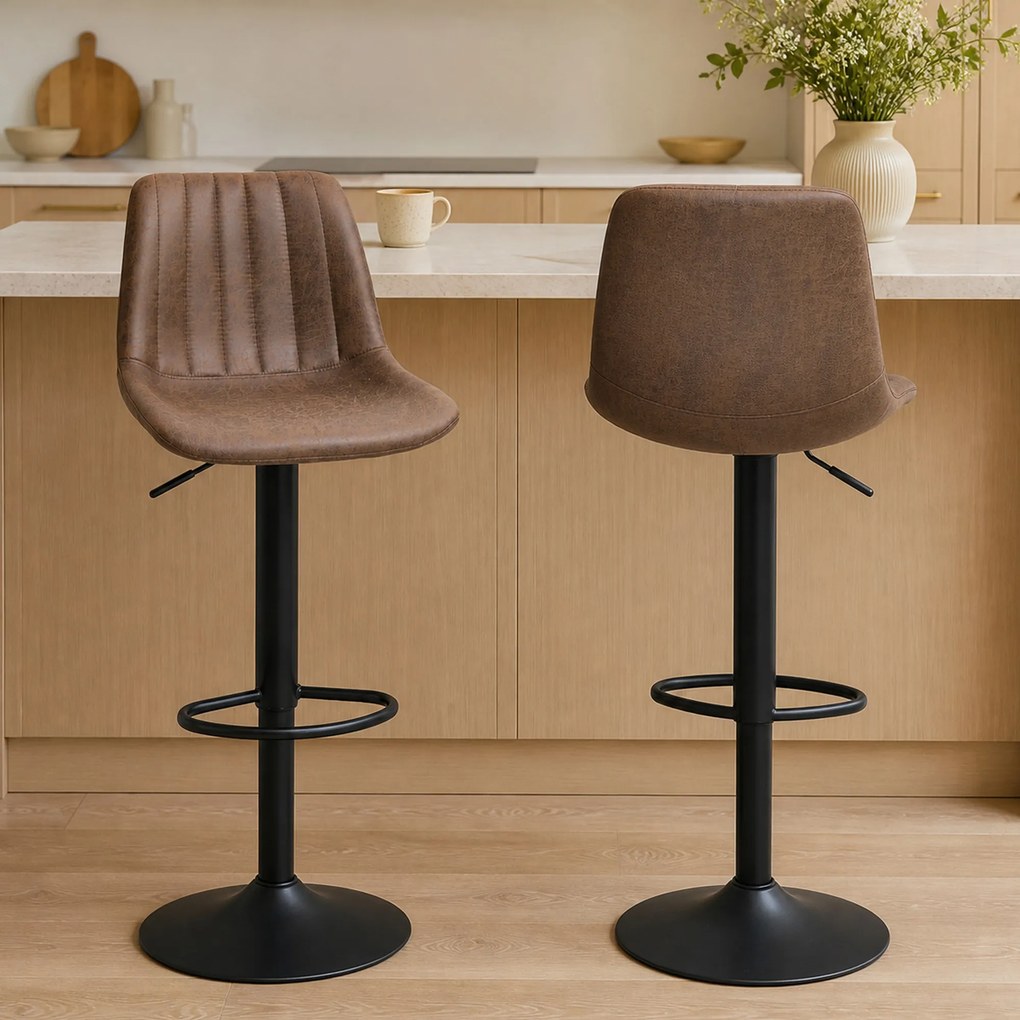 HOMCOM sada 2 barových židlí kuchyňská židle výškově nastavitelná s podnožkami otočná židle hnědá polyester 43 x 46 5 x 89-110 cm pro bar kuchyň | Ao…