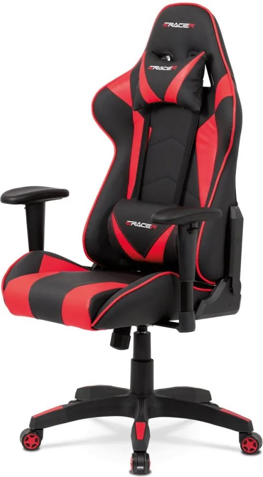 Kancelářská židle houpací mech., + koženka, plast. kříž – opěrák 90°–180° červená