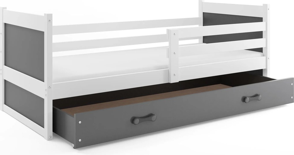 SMB Dětská postel se šuplíkem RICK 1, 90x200 cm Dekor: Grafit, Barva šuplíku: Bílá
