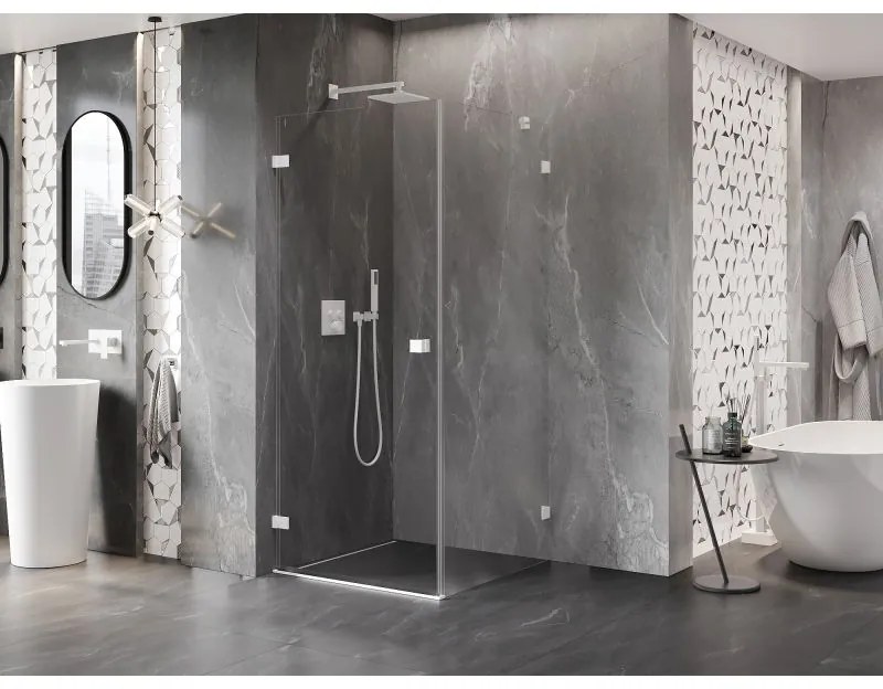 Mexen Lunar-B, výklopný sprchový kout levý 70 x 70 cm, 8mm čiré sklo, bílý profil, 832-070-070-20-00-L