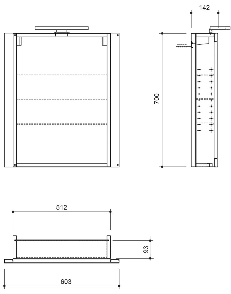 Sapho Sapho, GRETA galerka s LED osvětlením, 60x70x14cm, černá mat, GR065-0035