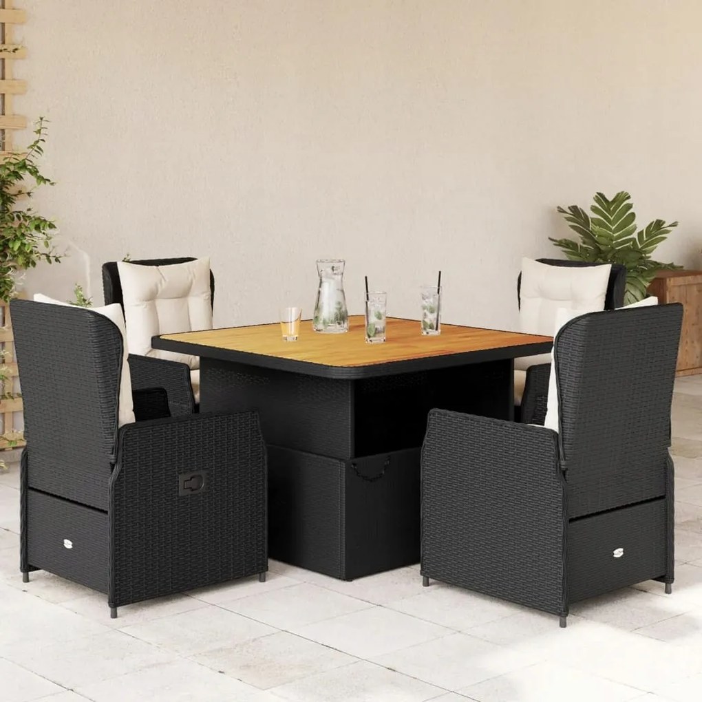 3Dílný Bistro Set S Poduškami Šedý Polyratan Černá 4 110 cm dlouhý stůl