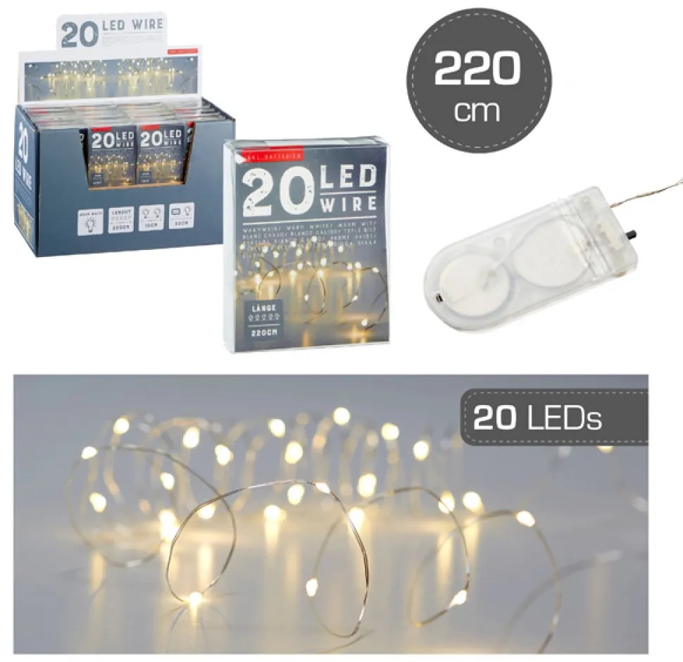 Světelný řetěz micro 20 LED, 220cm, 2xCR2032, teplá bílá