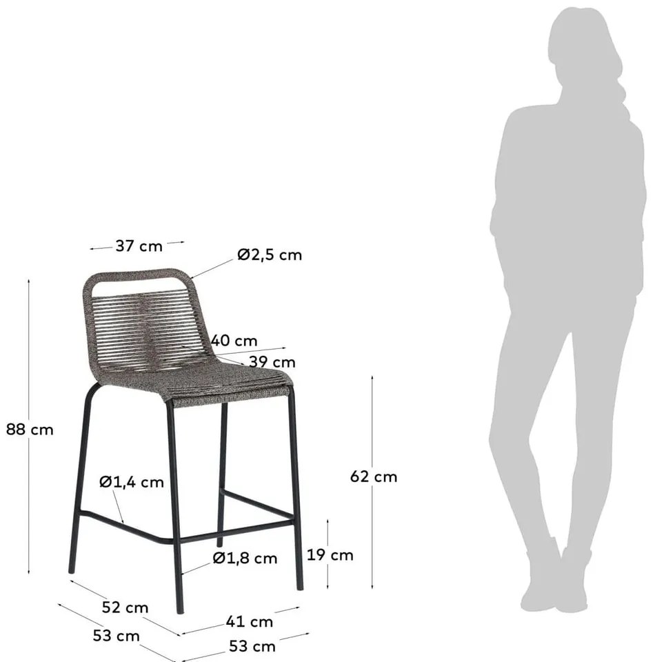Šedá barová židle s ocelovou konstrukcí Kave Home Glenville, výška 62 cm