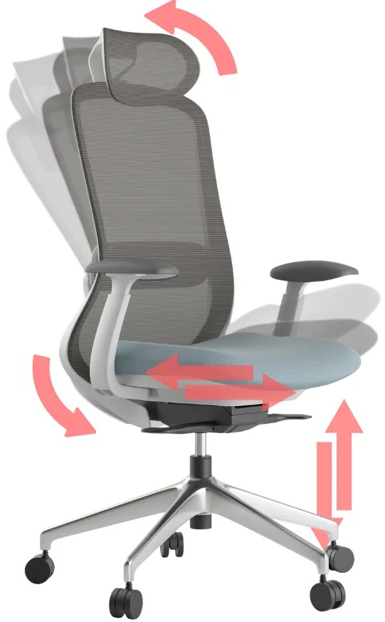 MERCURY Ergonomická kancelářská židle UNO - šedá síťovina / modrá látka